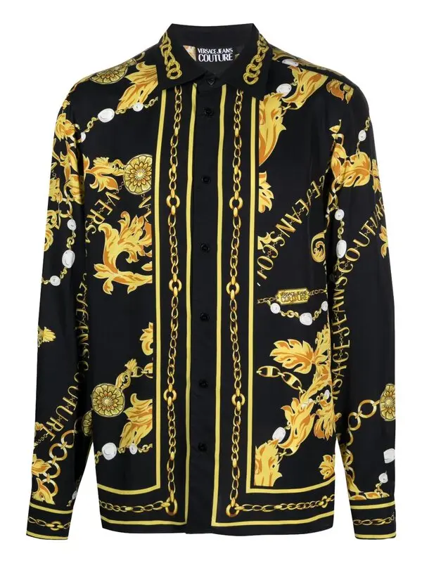 Versace Baroque-pattern Long-sleeve Shirt - Black