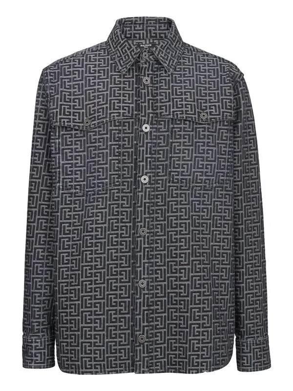 Balmain Monogram-jacquard Denim Shirt - Black