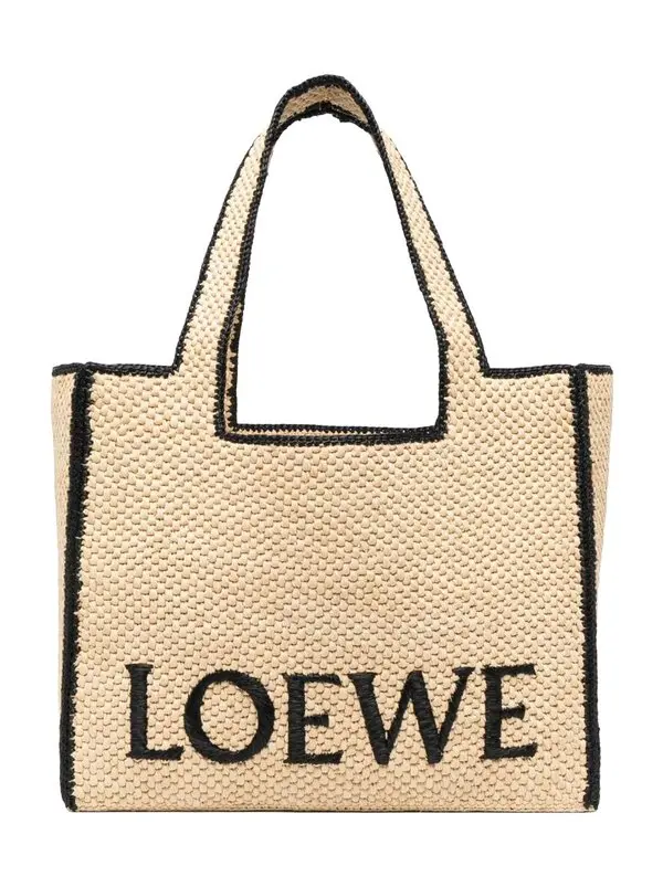 Loewe Logo-lettering Raffia Tote - Neutrals
