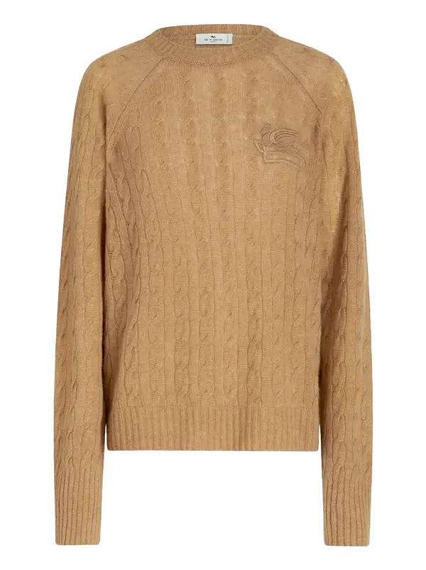 Etro Logo-embroidered Cable-knit Jumper - Neutrals