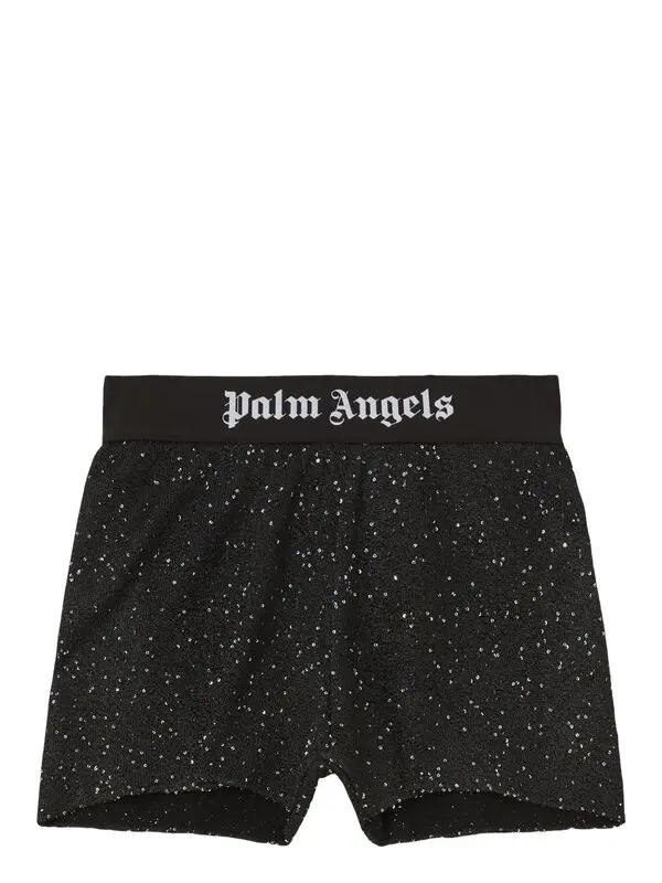 Palm Angels Knitted Logo Waistband Shorts - Black