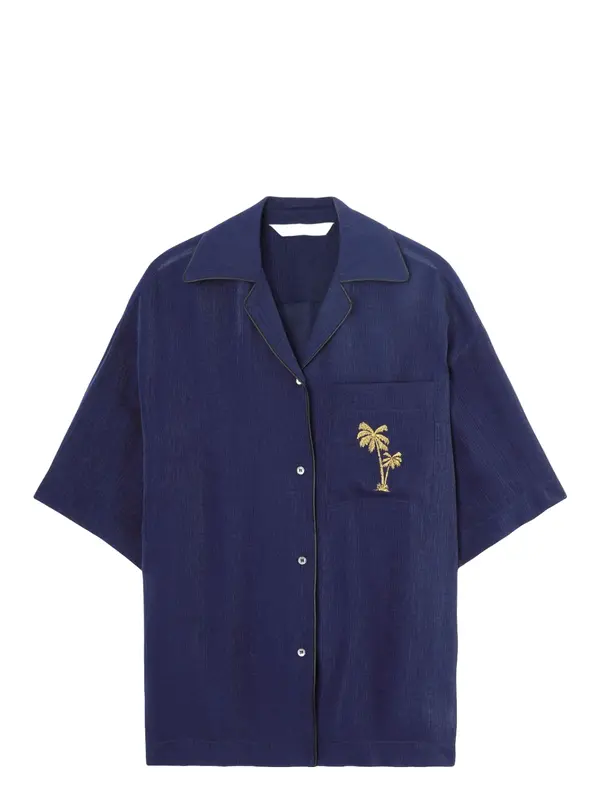 Palm Angels Embroidered Bowling Shirt - Blue