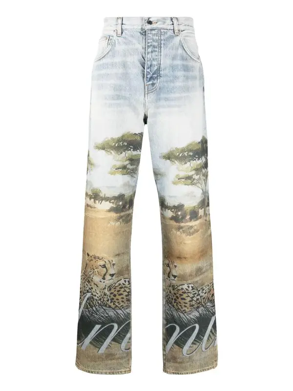 Amiri Graphic Print Cotton Jeans - Blue