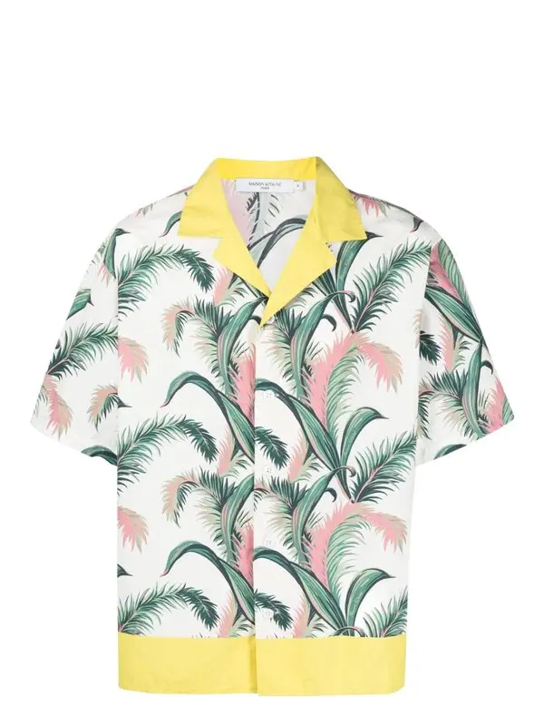 Maison Kitsuné Botanical-print Short-sleeve Shirt - White