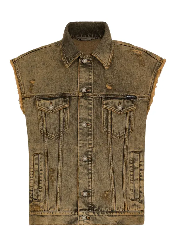 Dolce & Gabbana Overdyed Denim Gilet - Neutrals