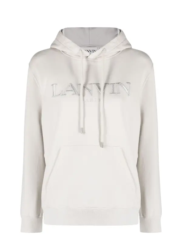 LANVIN Logo-embroidered Cotton Hoodie - Neutrals