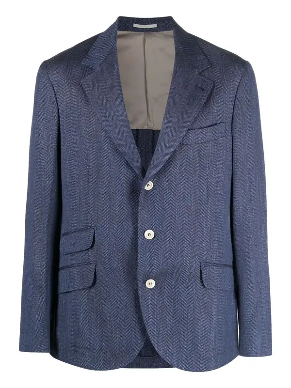 Brunello Cucinelli Herringbone-pattern Single-breasted Blazer - Blue