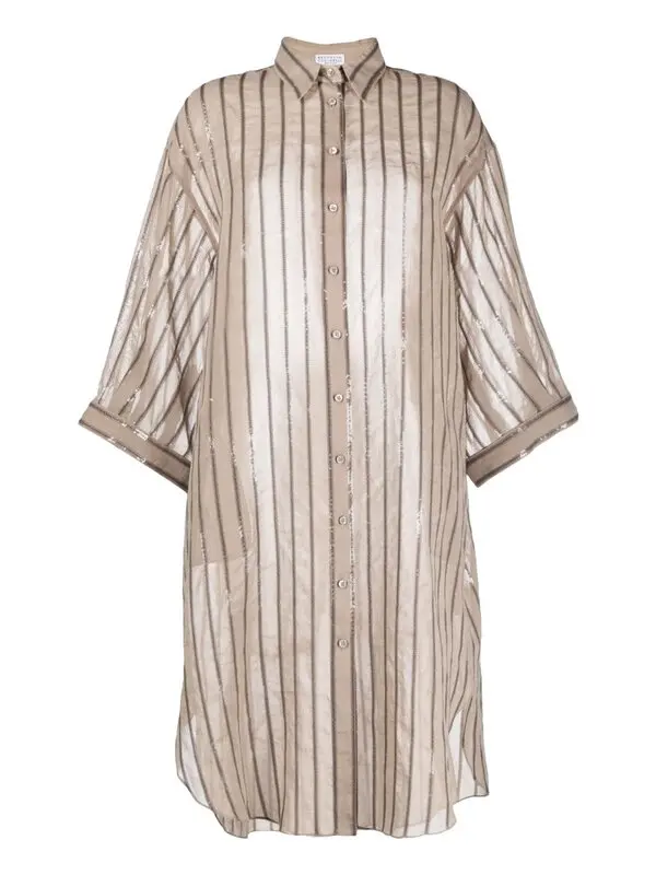 Brunello Cucinelli Sequin-embellished Striped Shirtdress - Neutrals