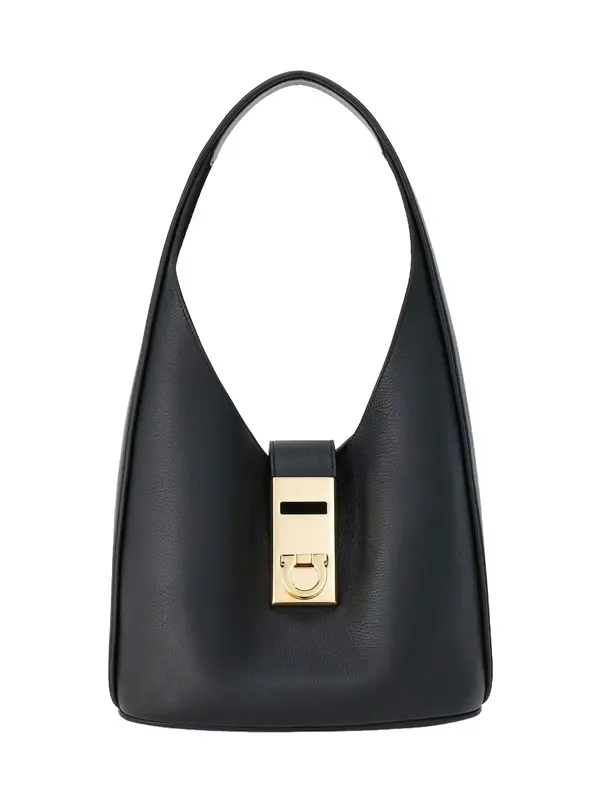 FERRAGAMO Medium Gancini-buckle Leather Hobo Bag - Black