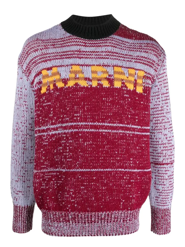 Marni Intarsia-knit Logo Virgin Wool Sweater - Blue
