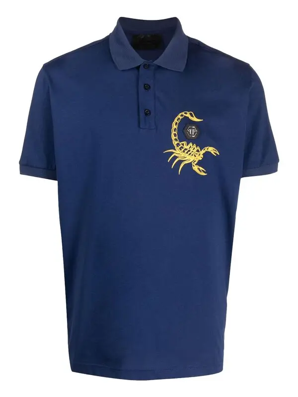 Philipp Plein Scorpion-print Polo Shirt - Blue