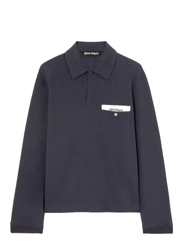 Palm Angels Sartorial Tape Long-sleeved Polo Shirt - Blue