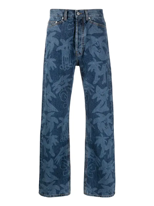 Palm Angels Palm Tree-print Jeans - Blue
