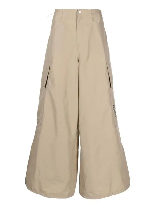 Palm Angels Monogram-embroidery Wide-leg Trousers - Neutrals