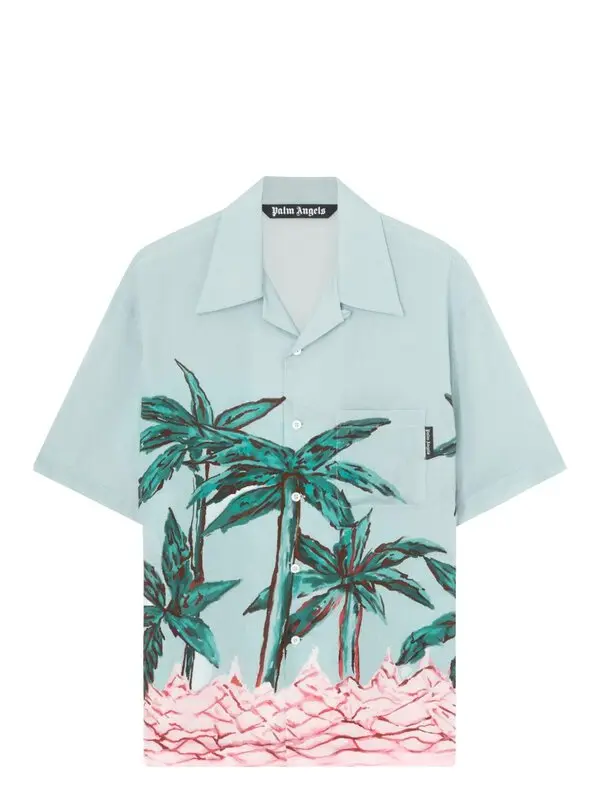 Palm Angels Palms Row Button-up Bowling Shirt - Blue