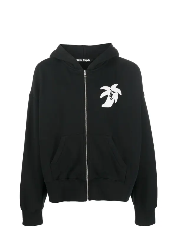 Palm Angels Logo-print Zip-up Hoodie - Black