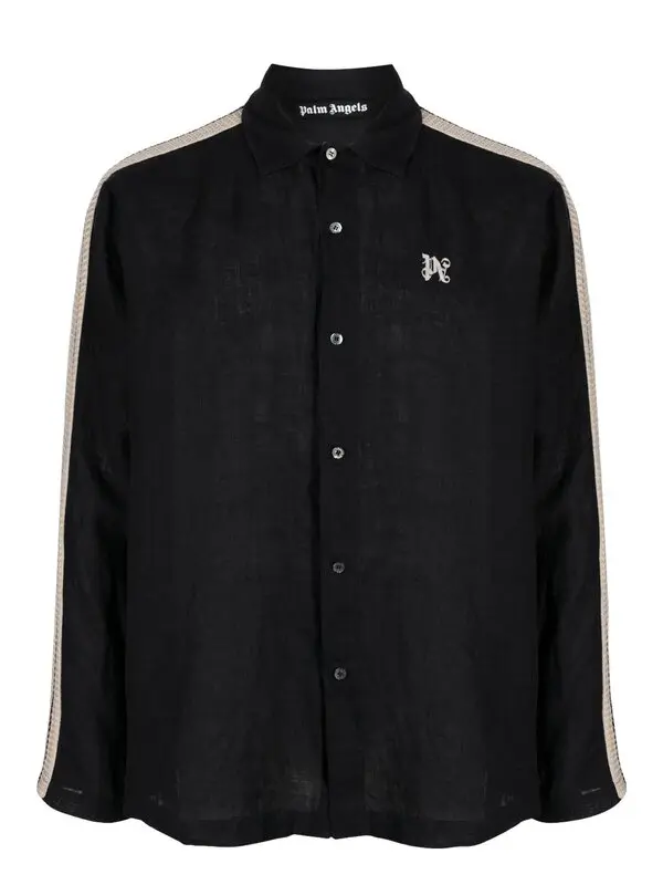 Palm Angels Pa Monogram-print Linen Shirt - Black