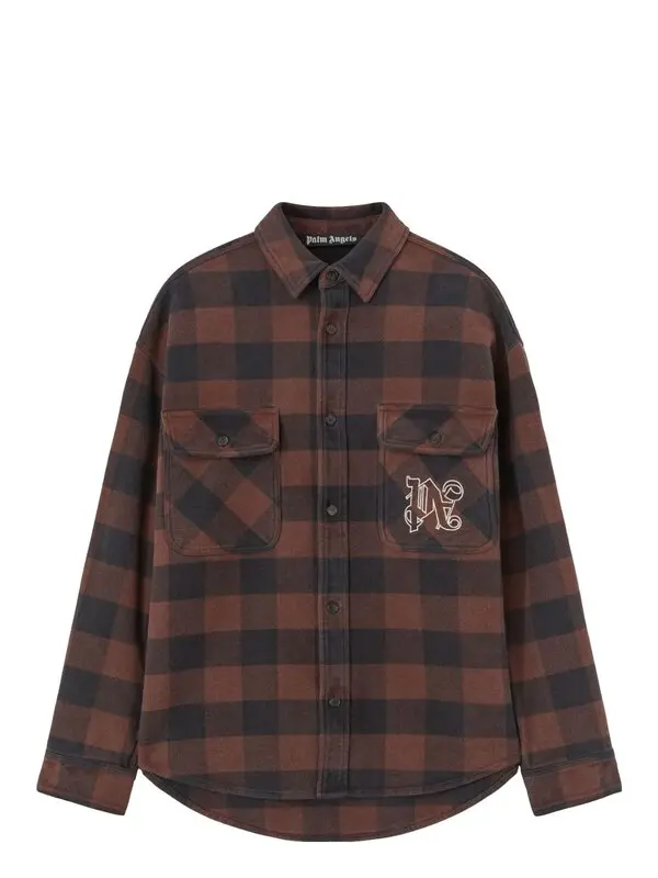 Palm Angels Monogram-print Checked Shirt - Brown