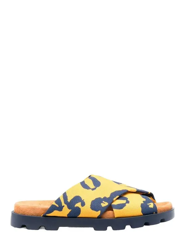 Camper Brutus Printed Crossover Strap Sandals - Yellow