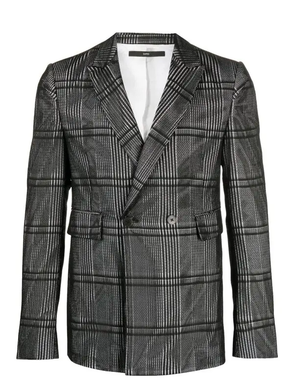 SAPIO Plaid-check Print Cotton Blazer - Black