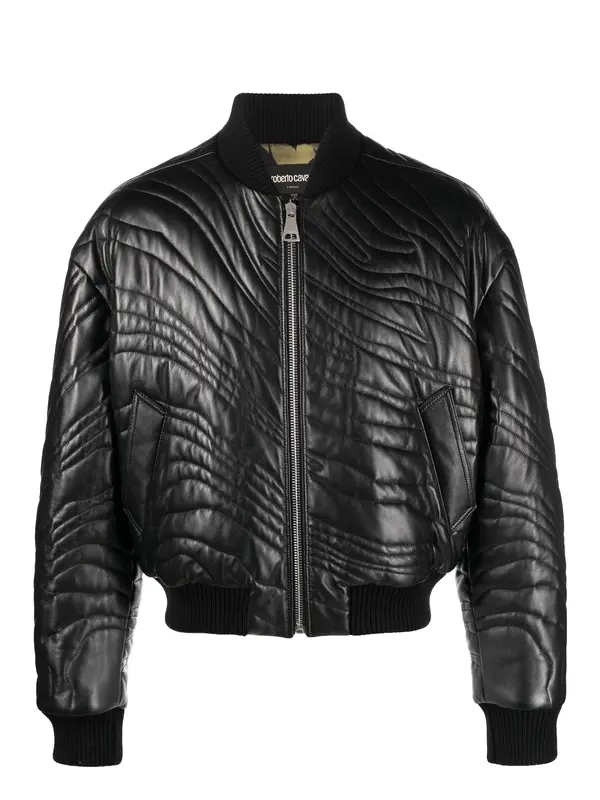 Roberto Cavalli Leather Bomber Jacket - Black
