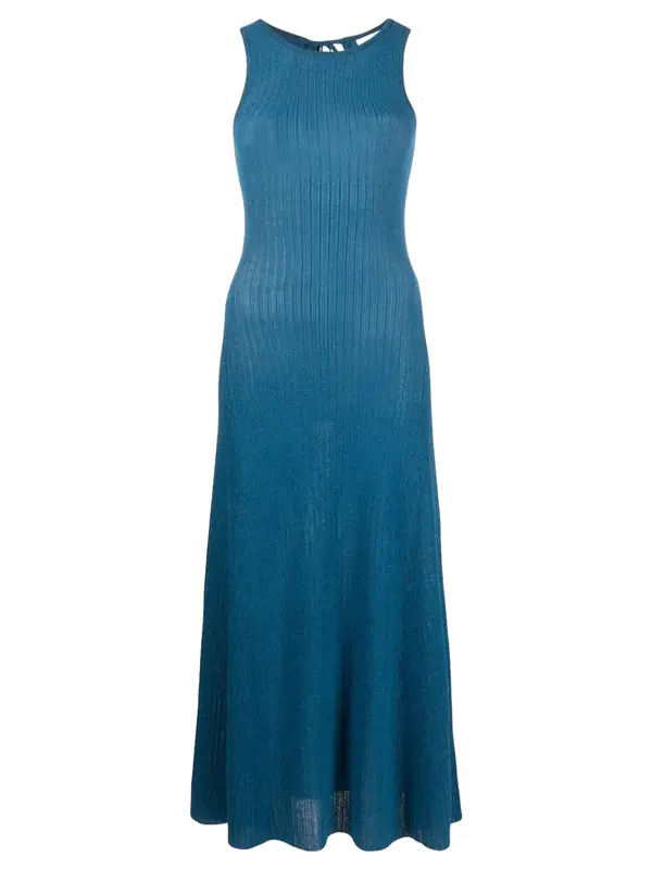 GANNI Metallic Ribbed Midi Dress - Blue