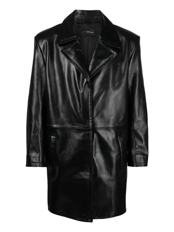 MANOKHI Single-breasted Leather Overcoat - Black
