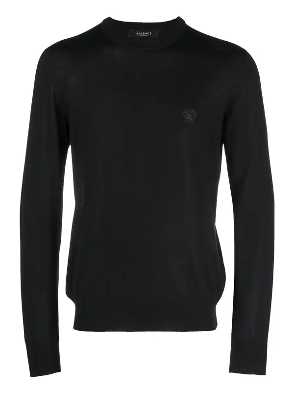 Versace Embroidered Wool-blend Jumper - Black