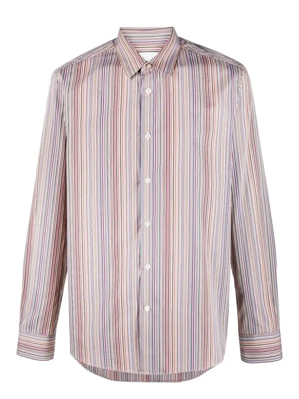 Paul Smith Striped Pointed-collar Cotton Shirt - Neutrals