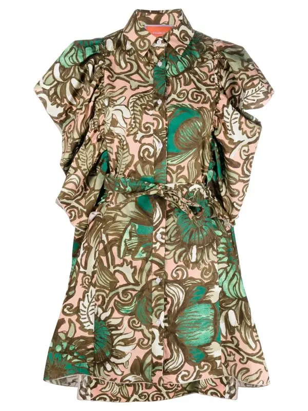 La DoubleJ Graphic Print Ruffle Detail Cotton Dress - Green