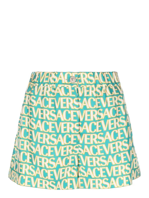 Versace Allover Silk Shorts - Blue