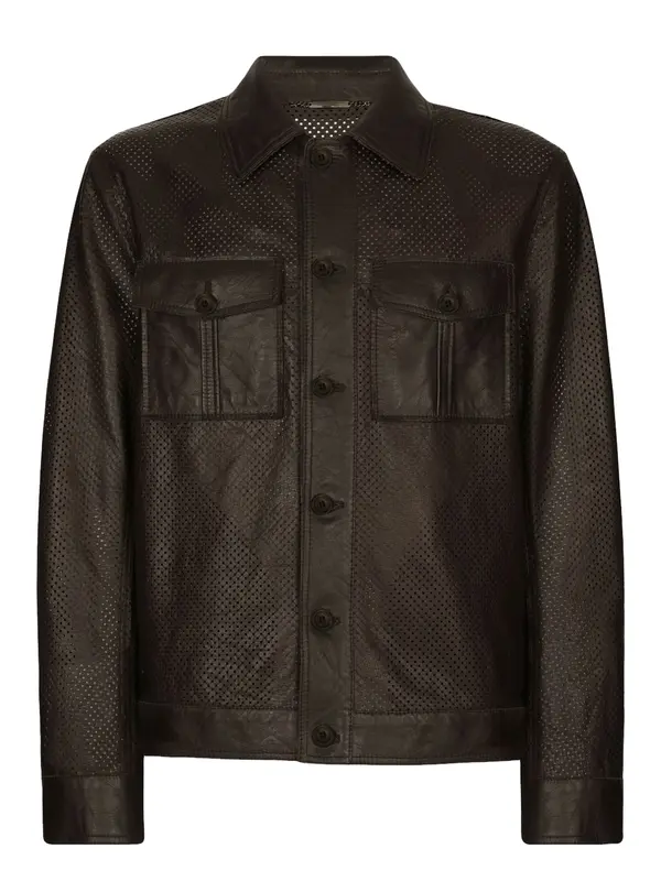 Dolce & Gabbana Perforated Leather Shirt Jacket - Brown