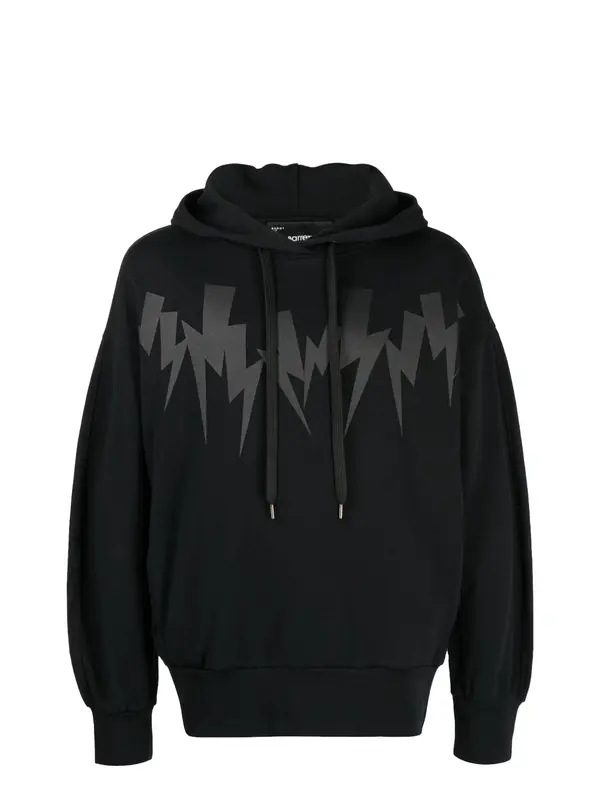 Neil Barrett Thunderbolt Print Cotton Hoodie - Black