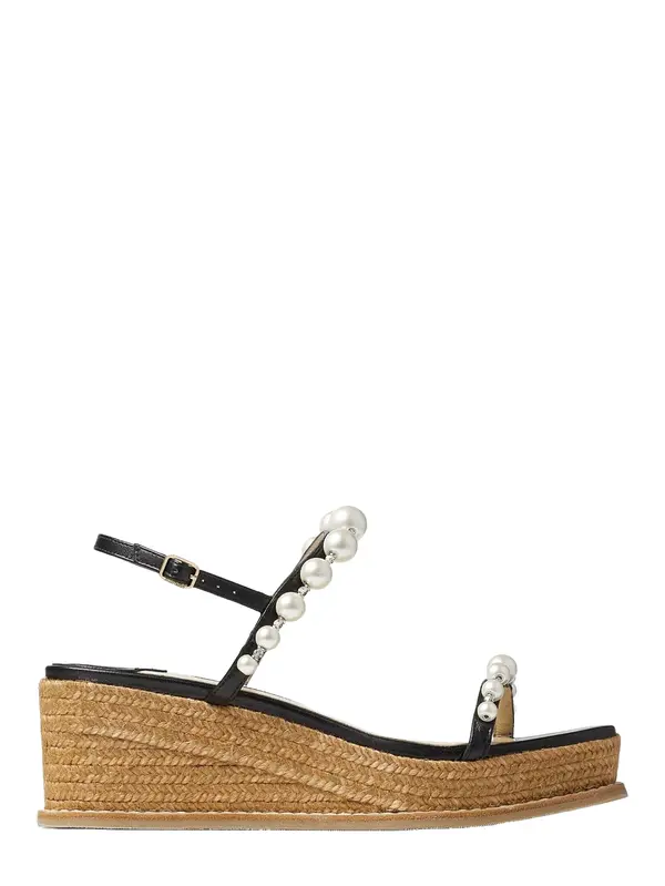 JIMMY CHOO Amatuus 60mm Pearl-embellished Wedge Espadrilles - Black