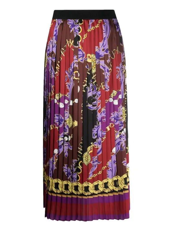 Versace Chain-print Plissé Midi Skirt - Red