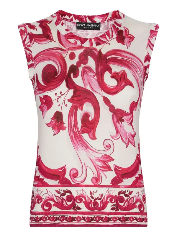 Dolce & Gabbana Maiolica-print Silk Tank Top - Neutrals