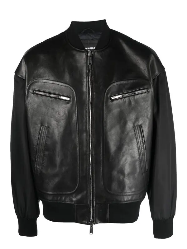 Dsquared2 Logo Patch Panelled Bomber Jacket - Black