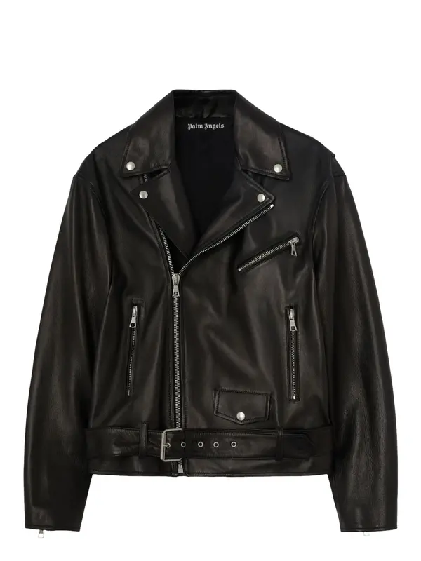 Palm Angels Logo-print Biker Leather Jacket - Black