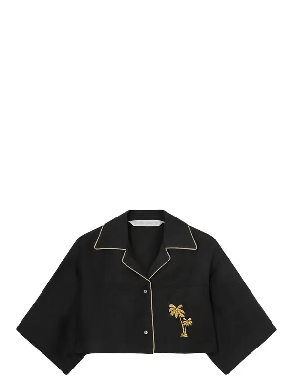 Palm Angels Embroidered Cropped Bowling Shirt - Black