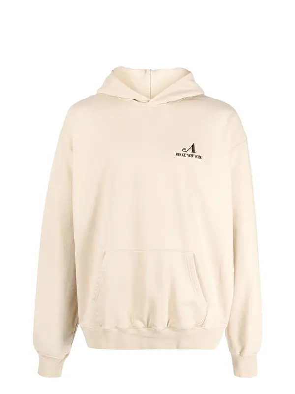 AWAKE NY Embroidered Logo Cotton Hoodie - Neutrals