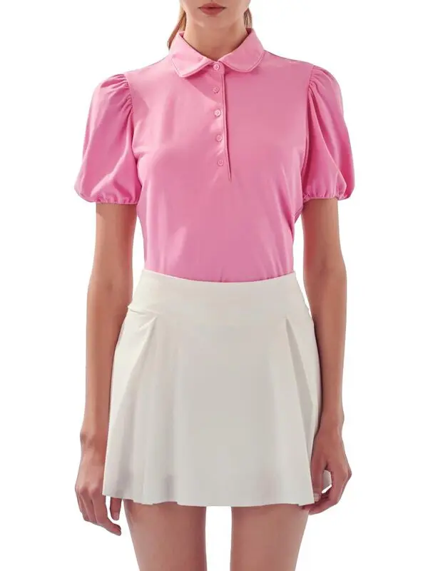English Factory Puff Sleeve Jersey Top - Pink
