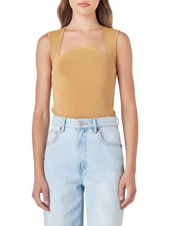 Endless Rose Sculpted Neck Knit Tank - Tan