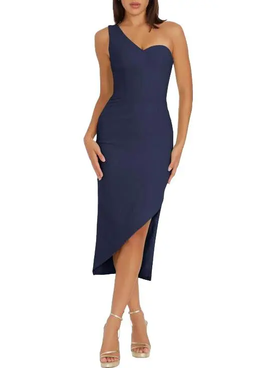Dress The Population Magnolia One-shoulder Midi Dress - Midnight