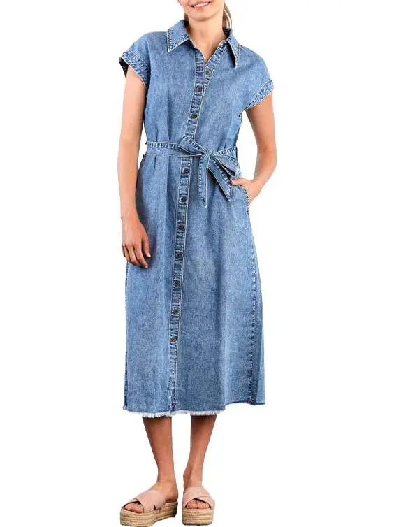 WASH LAB DENIM Weekend Belted Shirtdress - Faded Blu Denim
