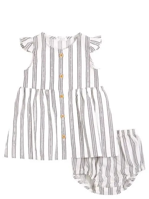 PETIT LEM Stripe Linen & Organic Cotton Dress & Bloomers - Off White