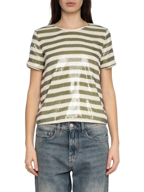 Zadig&Voltaire Sequin Stripe Top - Moss