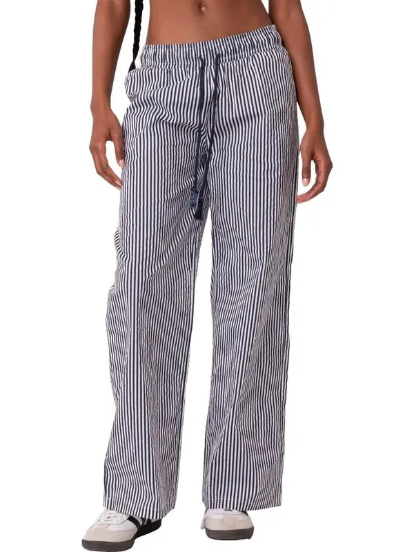 EDIKTED Seaside Stripe Wide Leg Pants - Navy Mix