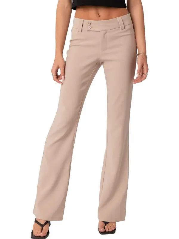 EDIKTED Enzo Flare Leg Trousers - Beige