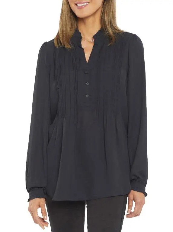 NYDJ Pleated Yoke Peasant Blouse - Black