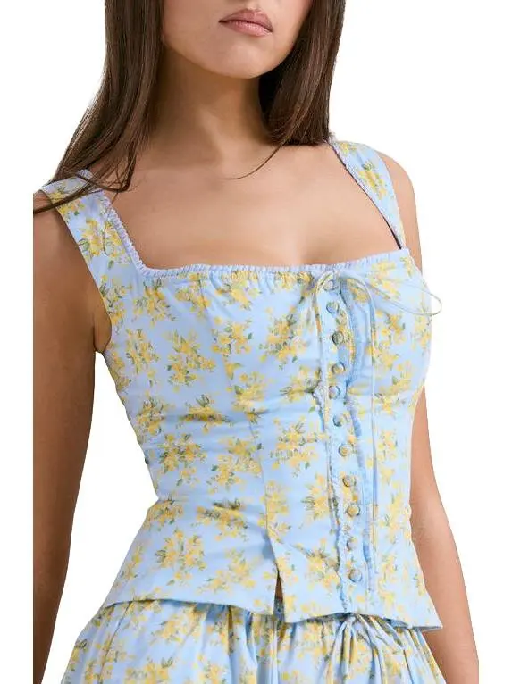 House Of Cb Juana Broderie Anglaise Corset Top - Print Light Blue